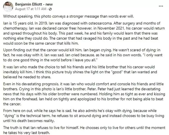 15살 형 암 재발해 ‘시한부’ 판정 받자 품에 안겨 엉엉 운 동생 - 인사이트